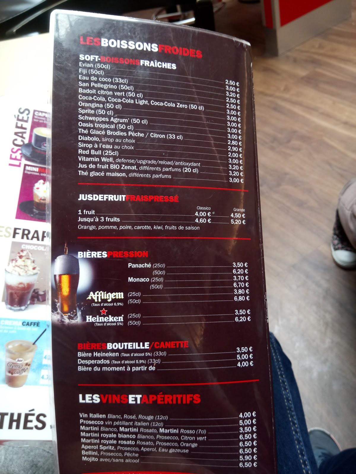 Menu at Segafredo cafe, Serris