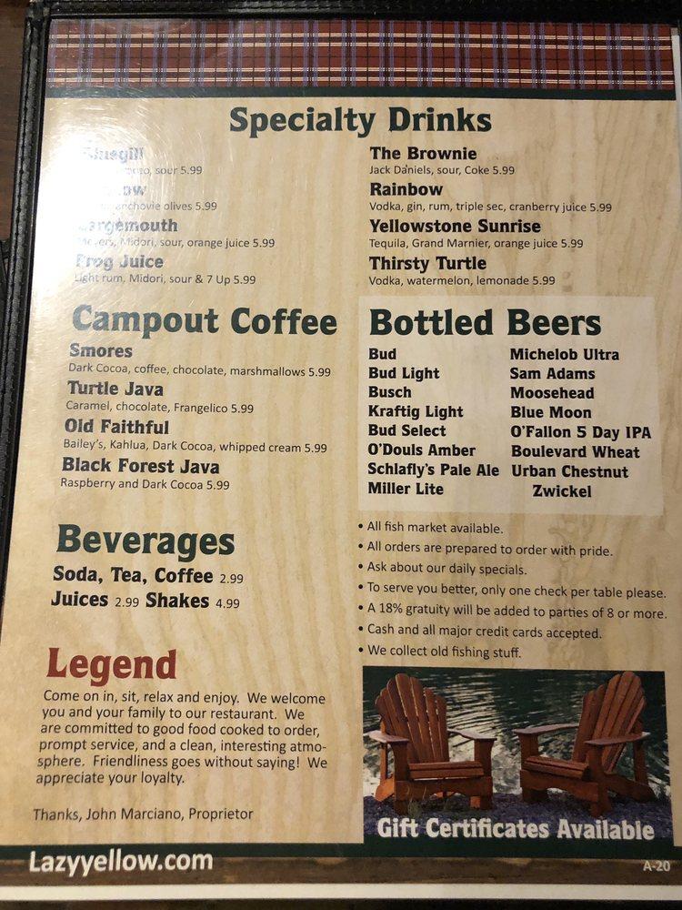 Menu at Yellowstone Cafe, Town and Country