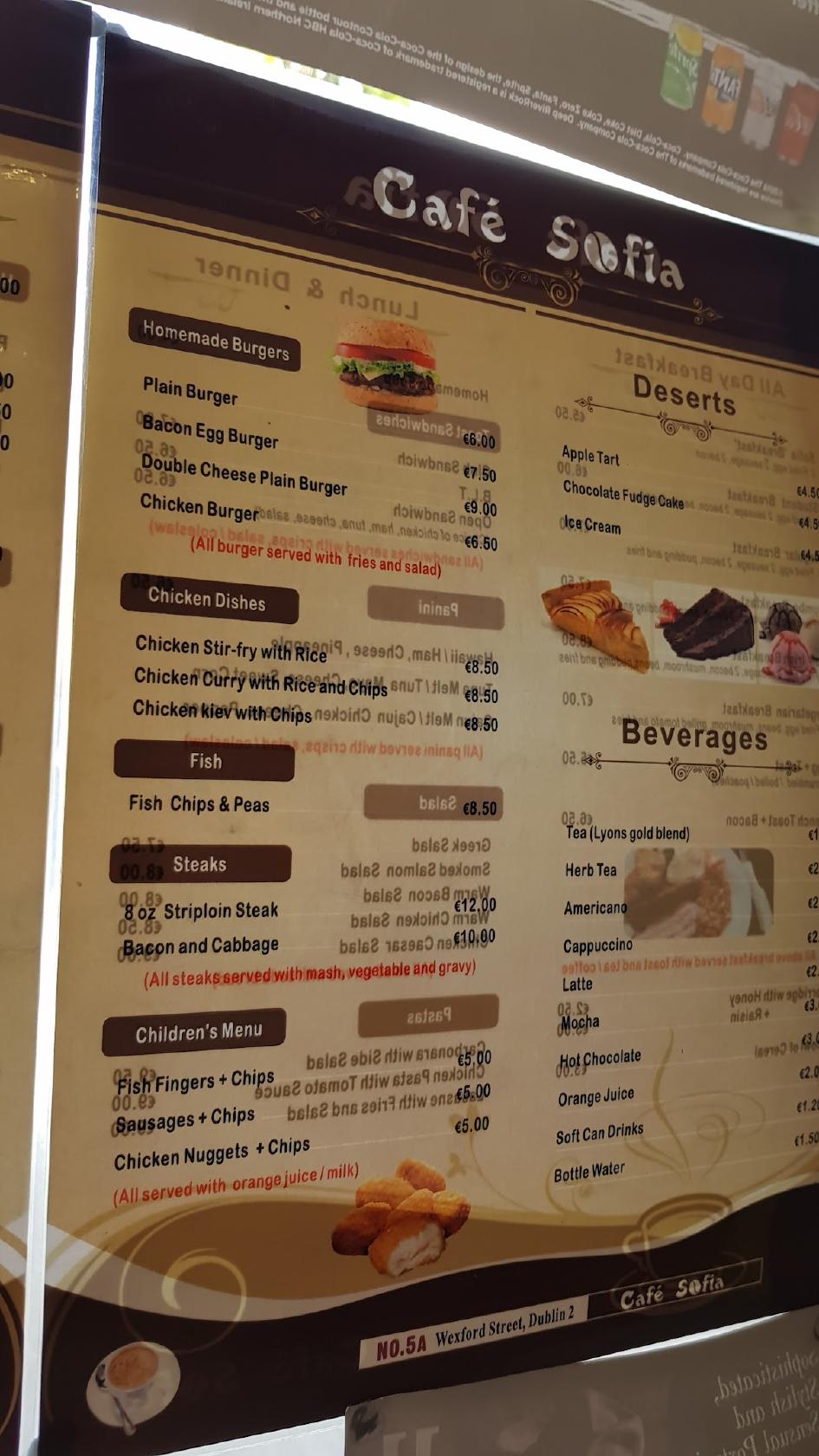 Menu at Cafe Sofia, Dublin