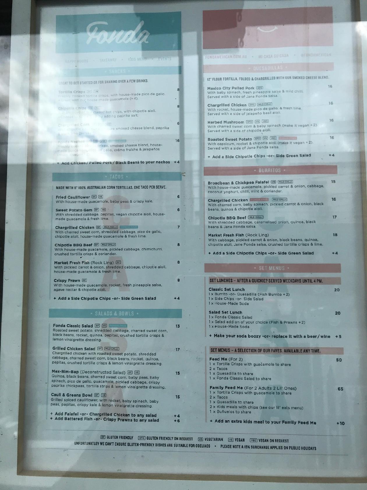 Menu at Fonda Mexican Windsor restaurant, Windsor, 144 Chapel St