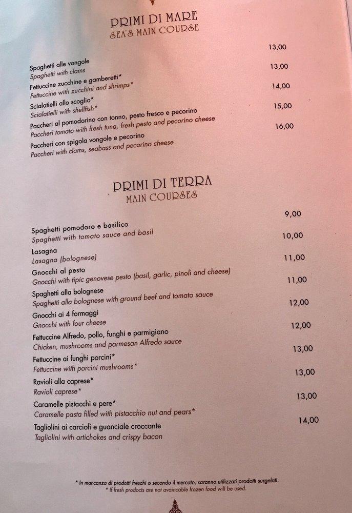 Menu at Forno Campo de 'Fiori pizzeria, Rome
