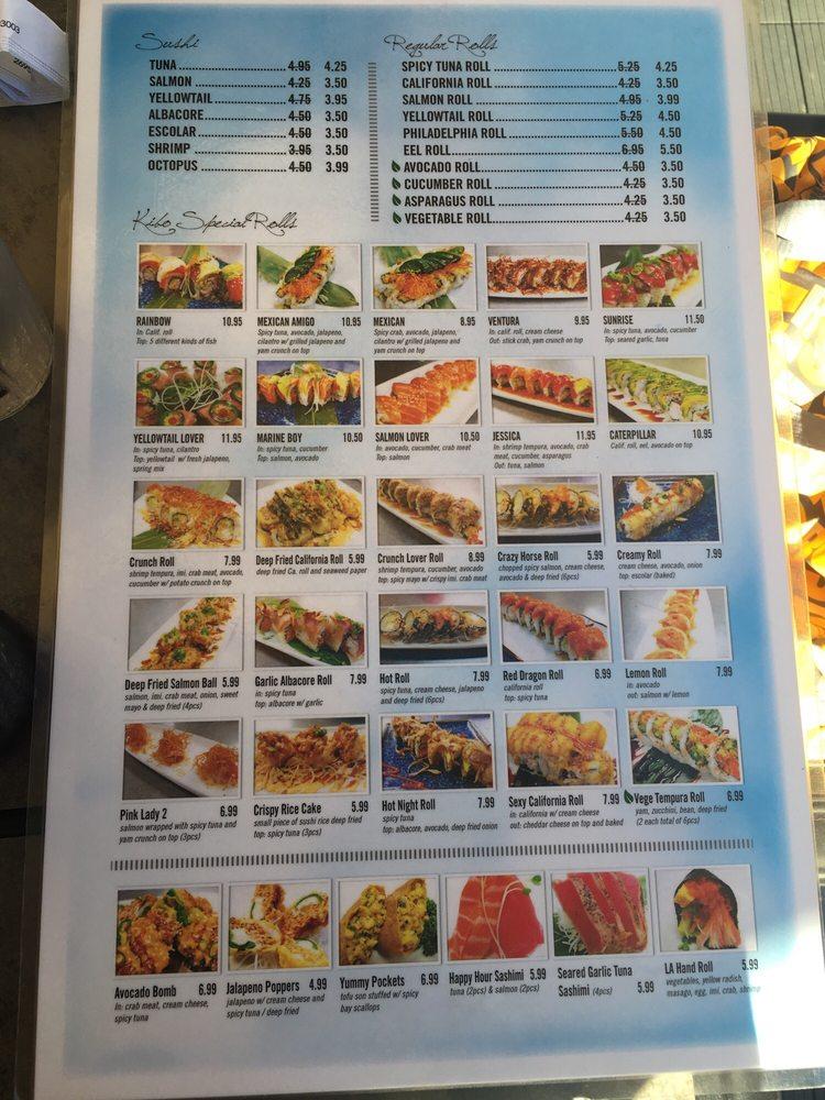 Menu at Kibo Sushi restaurant, Ventura