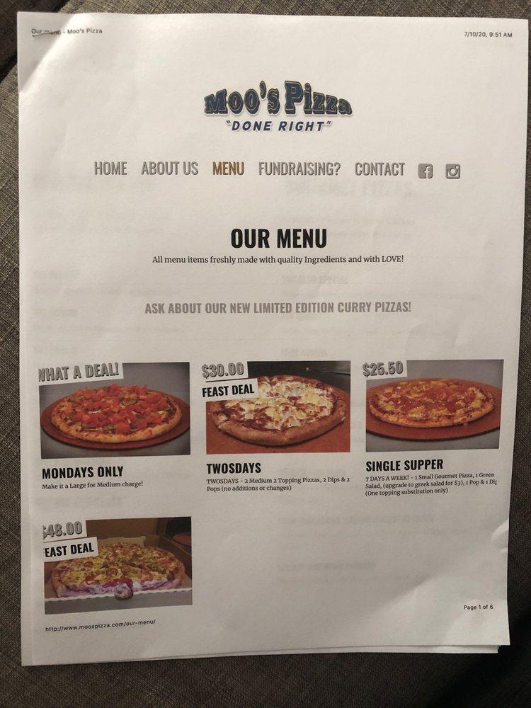 Menu at Moo's Pizza pizzeria, Cobble Hill
