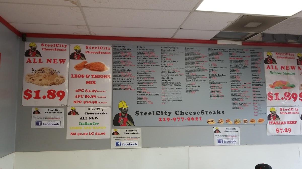 Menu at SteelCity CheeseSteaks restaurant, Gary