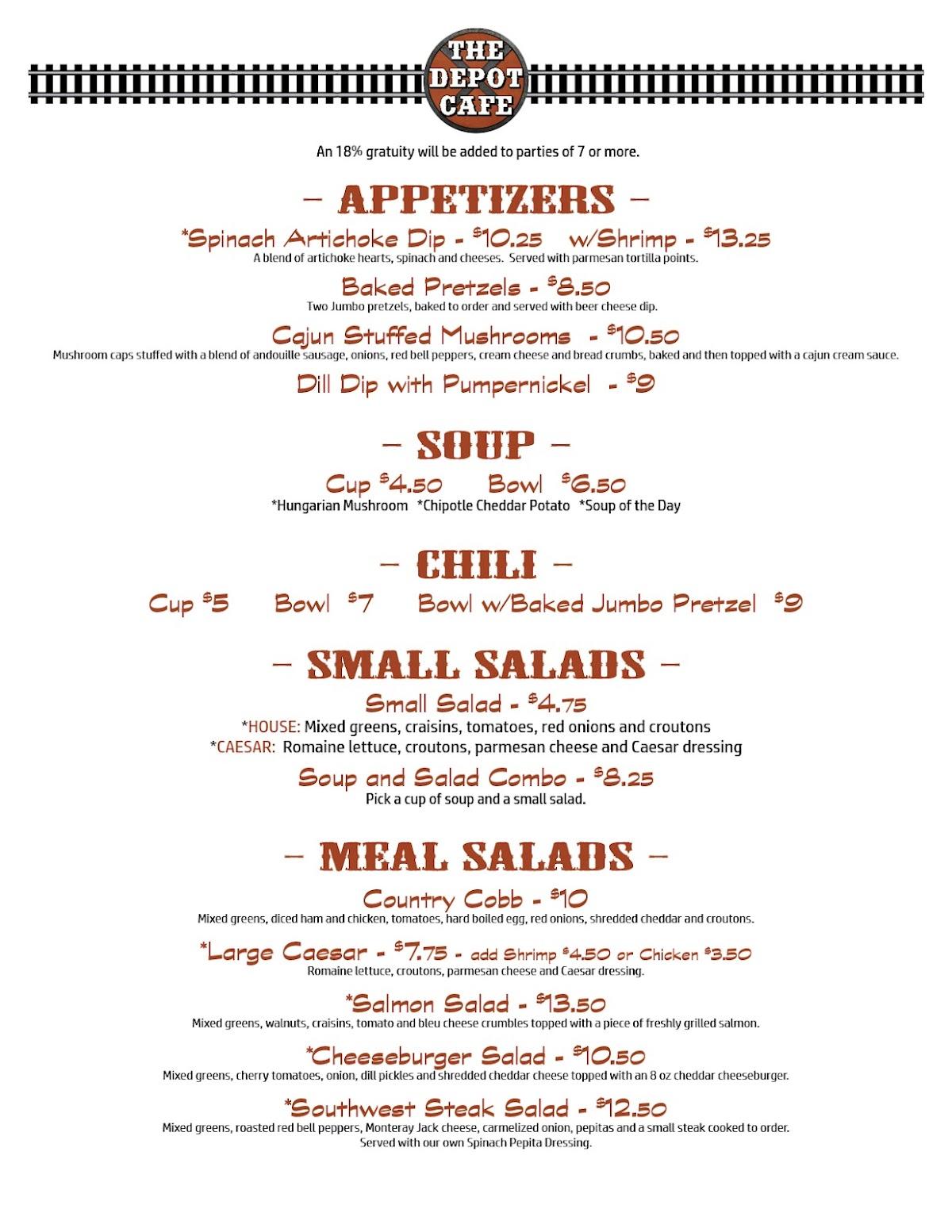 Menu at The Depot Cafe, Fredericktown