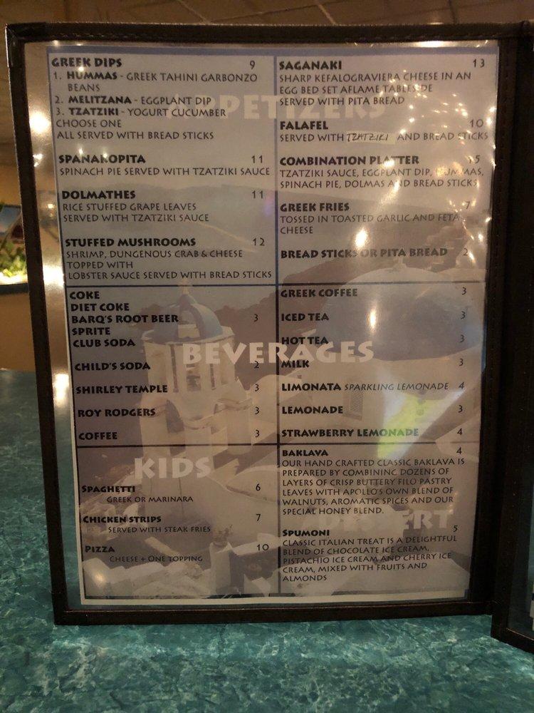Menu at Apollo Greek Cuisine restaurant, Richland