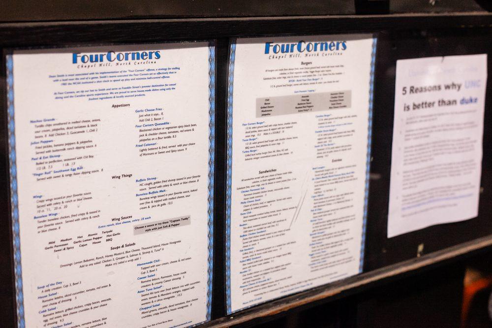 Menu at Four Corners pub & bar, Chapel Hill
