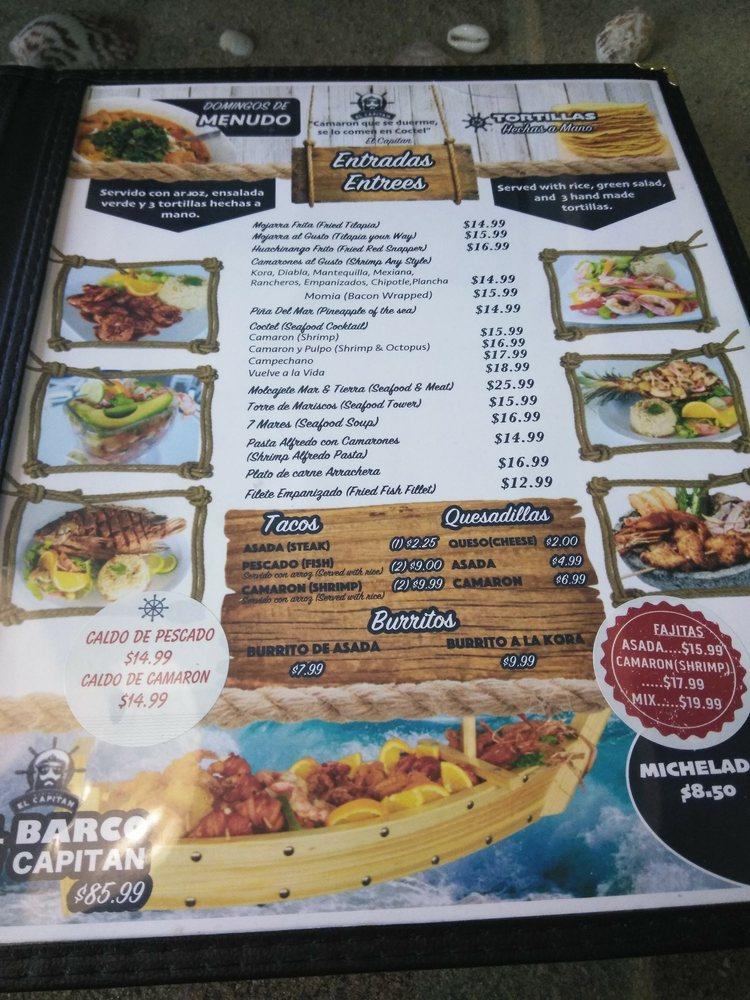 Menu at Mariscos El Capitan restaurant, Yuba City
