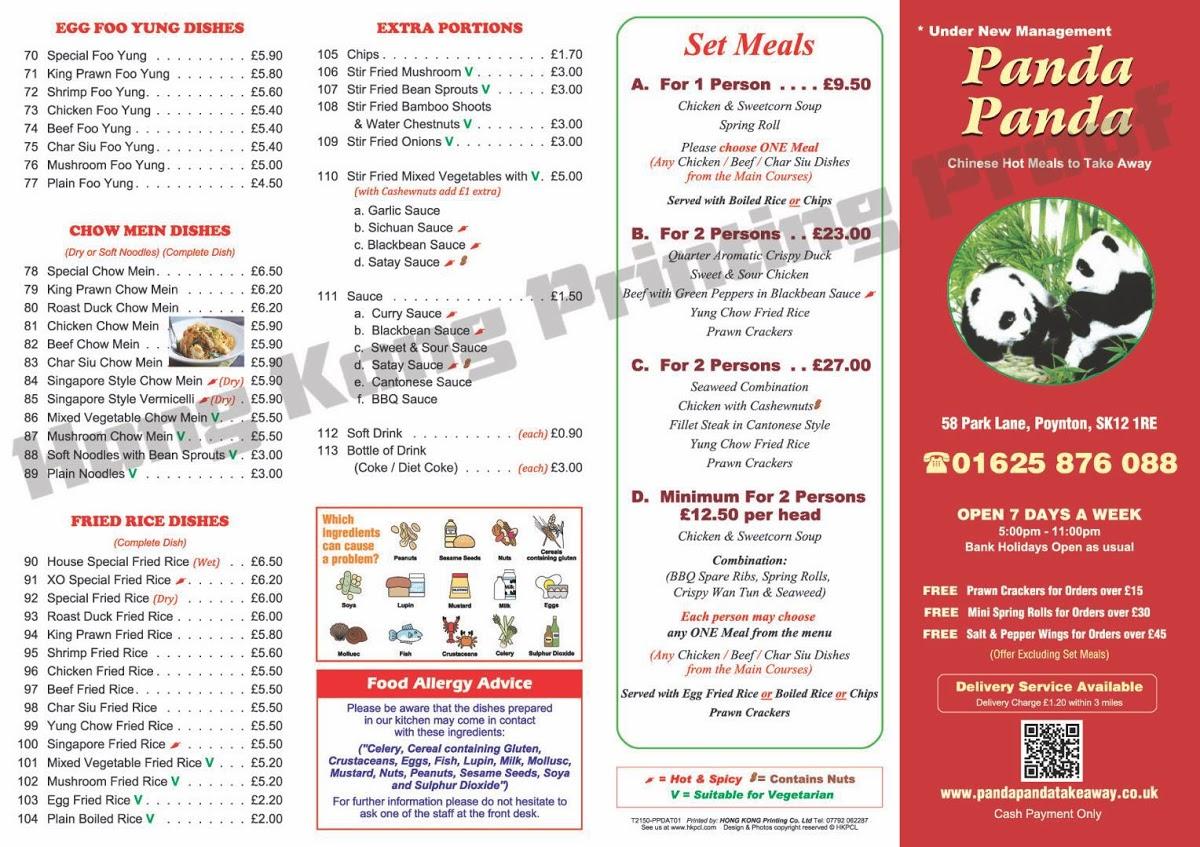 Menu at Panda Panda fast food, Stockport, 58 Park Ln