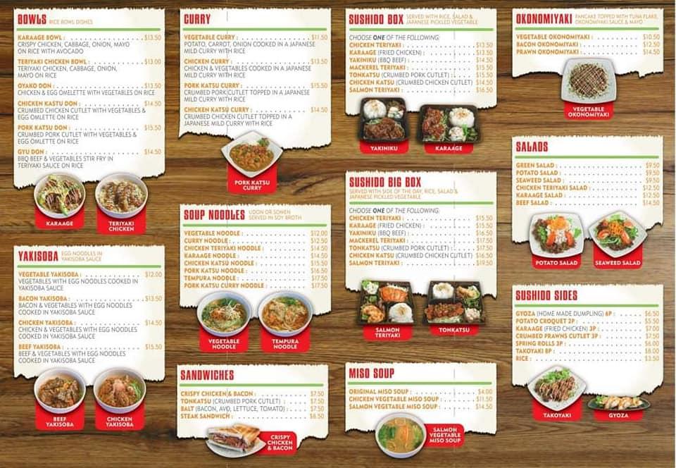 Menu at Sushido Japanese Kitchen/Cafe, Manoora