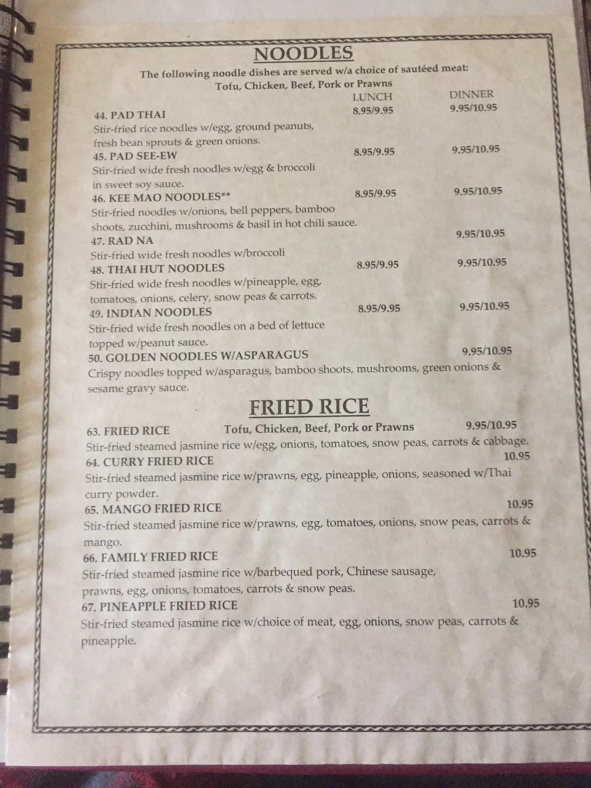 Menu at Family Thai Hut restaurant, Gig Harbor