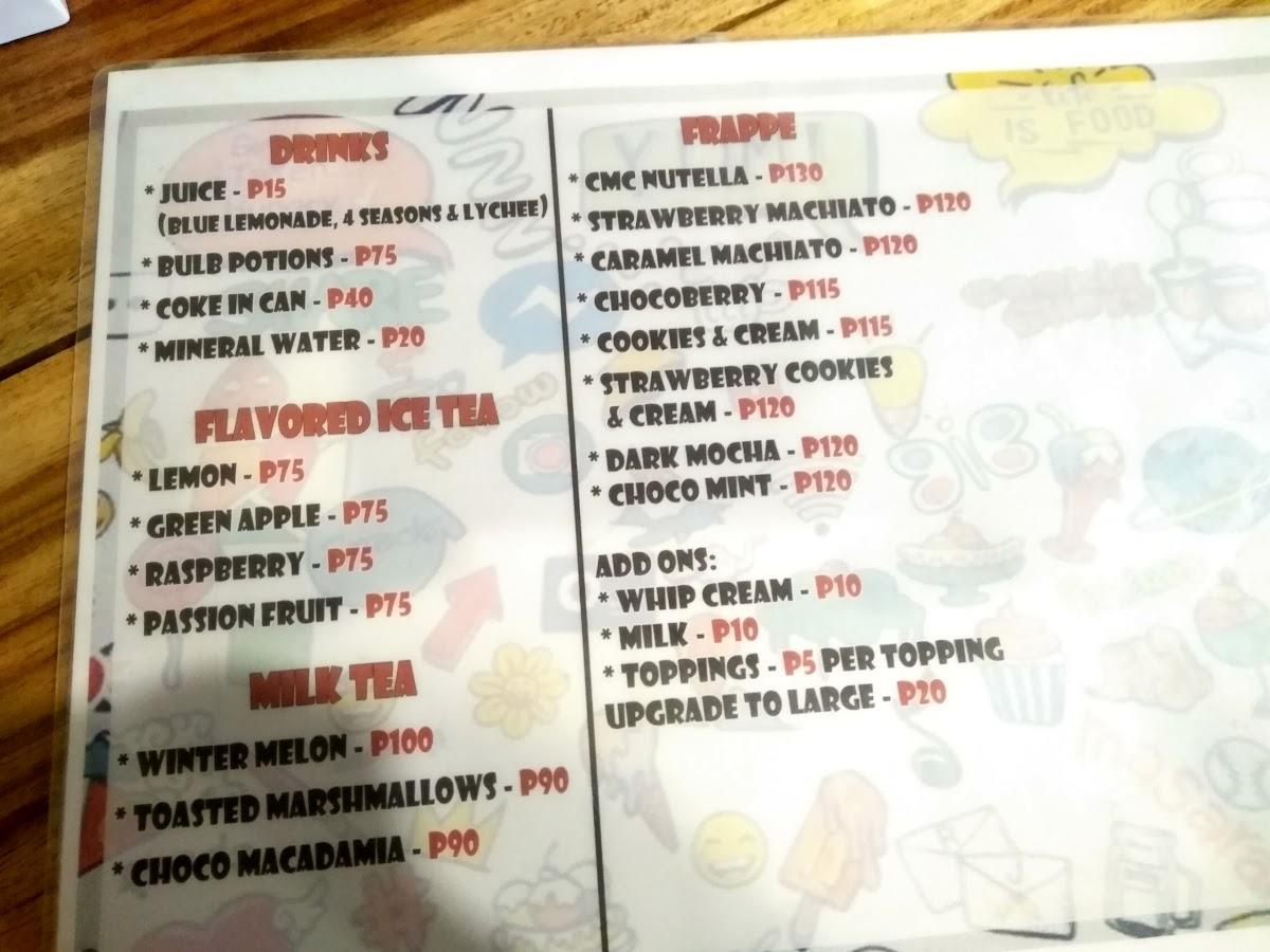Menu at Café Mi Corazón cafe, Davao City