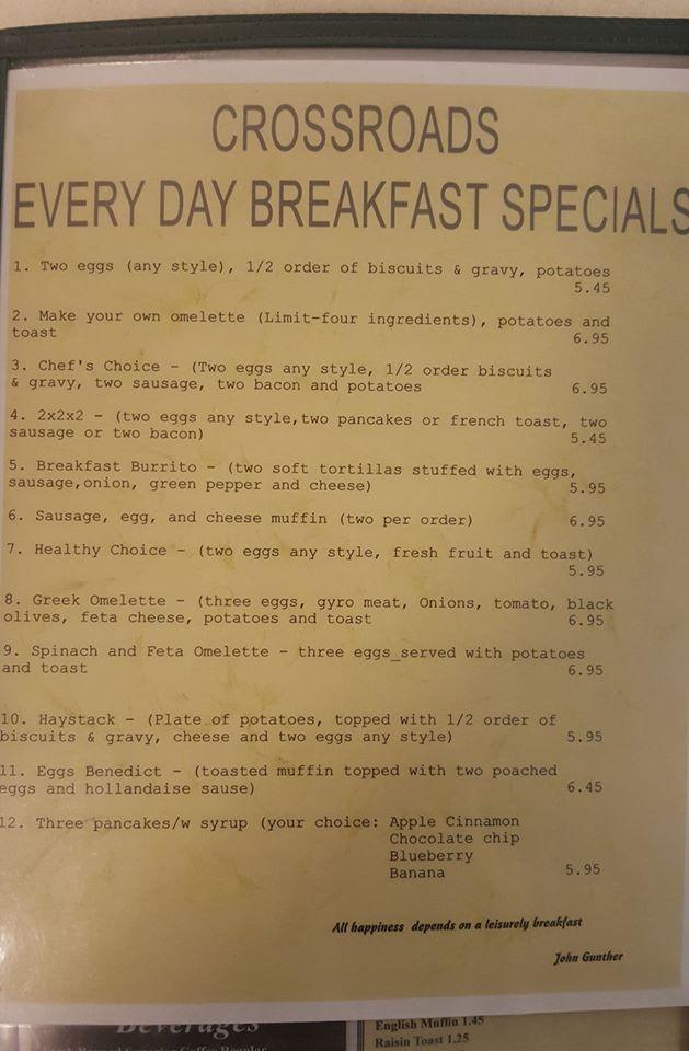 Menu at Crossroads Family Restaurant, Attica