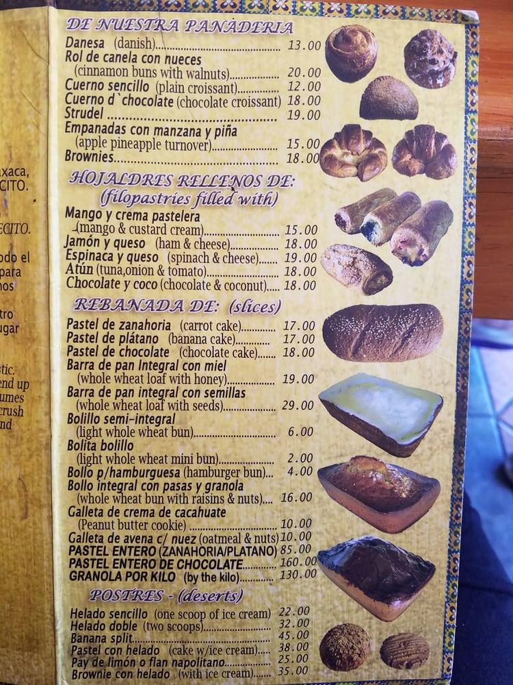 Menu at El Cafecito, Puerto Escondido, Boulevard Benito Juárez 1