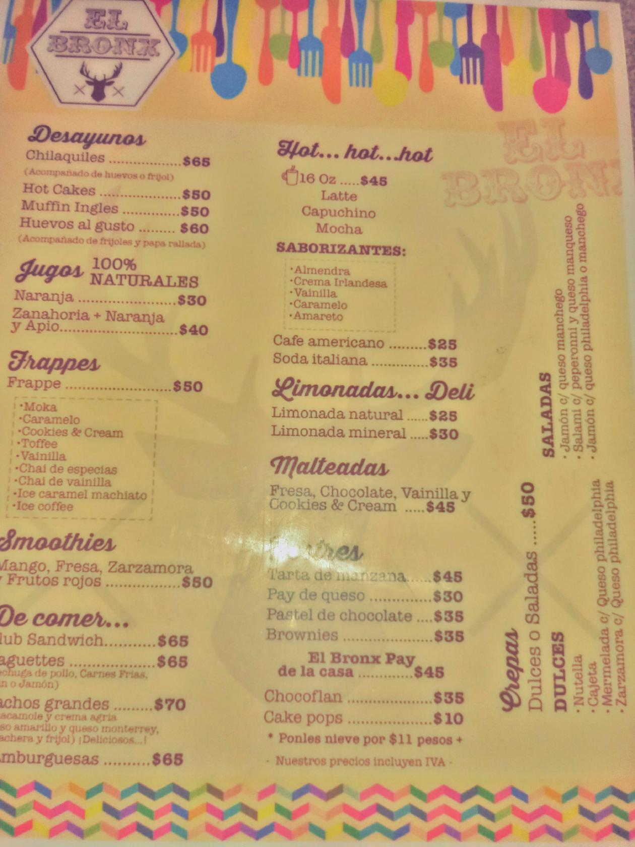 Menu at El bronx GN cafeteria, Guerrero Negro, blvrd