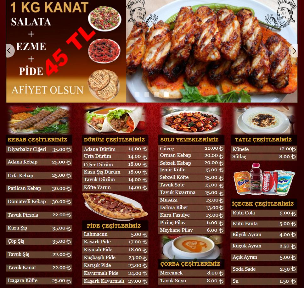 Menu at Elif Lokantası, Istanbul, Ufuk Cd. No:75