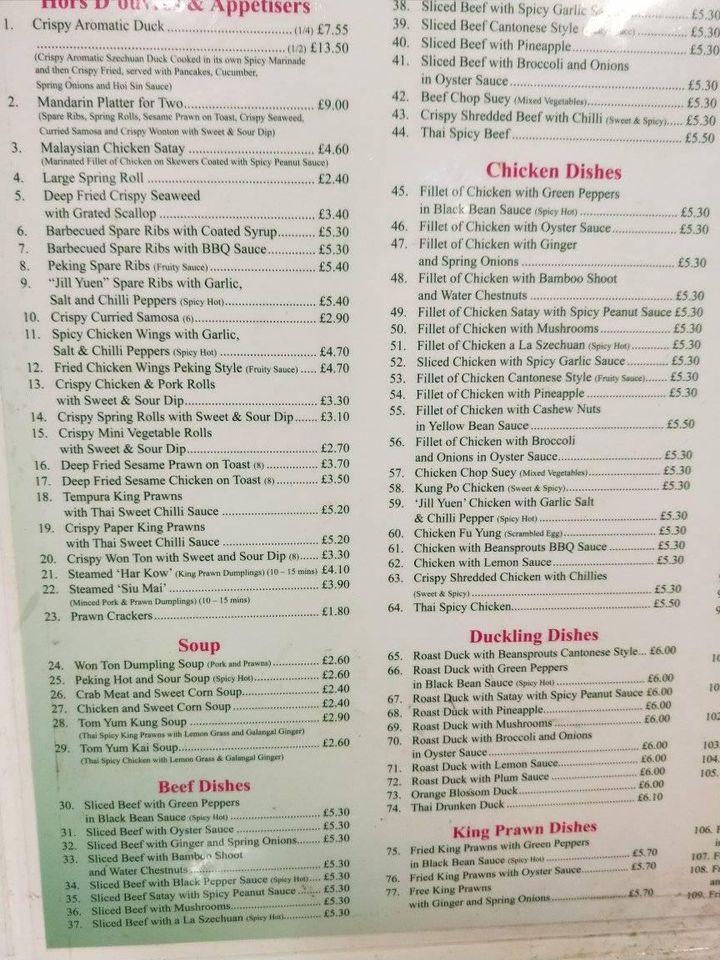 Menu at Mandarin Garden fast food, Llangefni