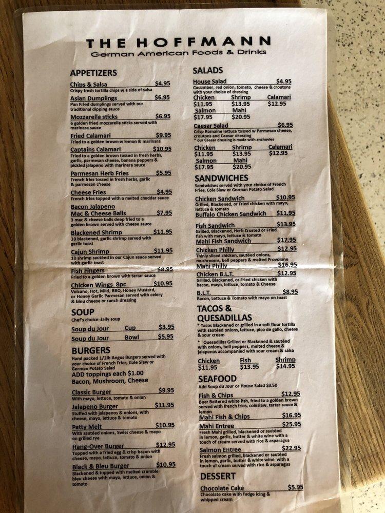 Menu at The Hoffmann restaurant, Jensen Beach