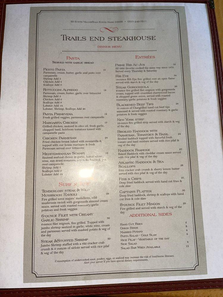 Menu at Trail's End Steakhouse & Tavern, Eustis