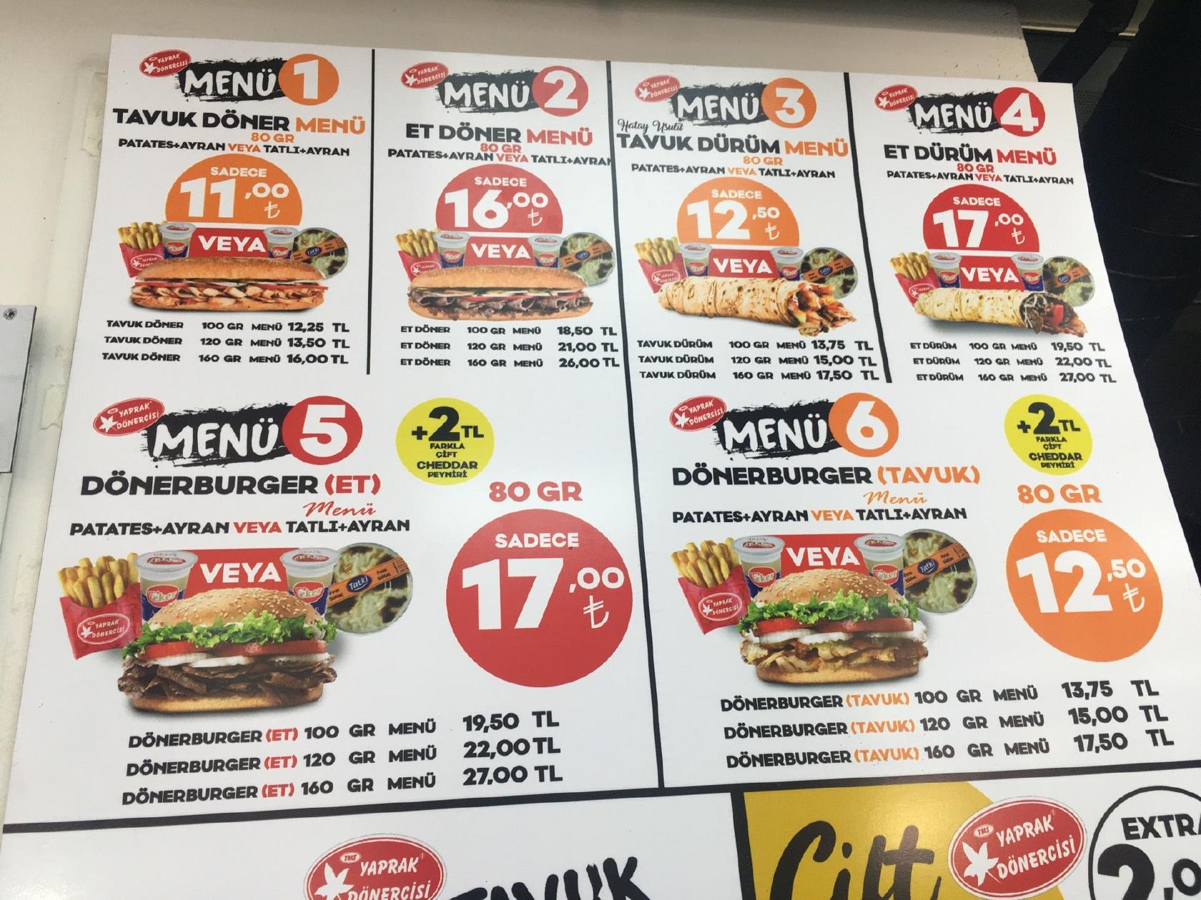 Menu at Yaprak Dönercisi Demet 3, Ankara