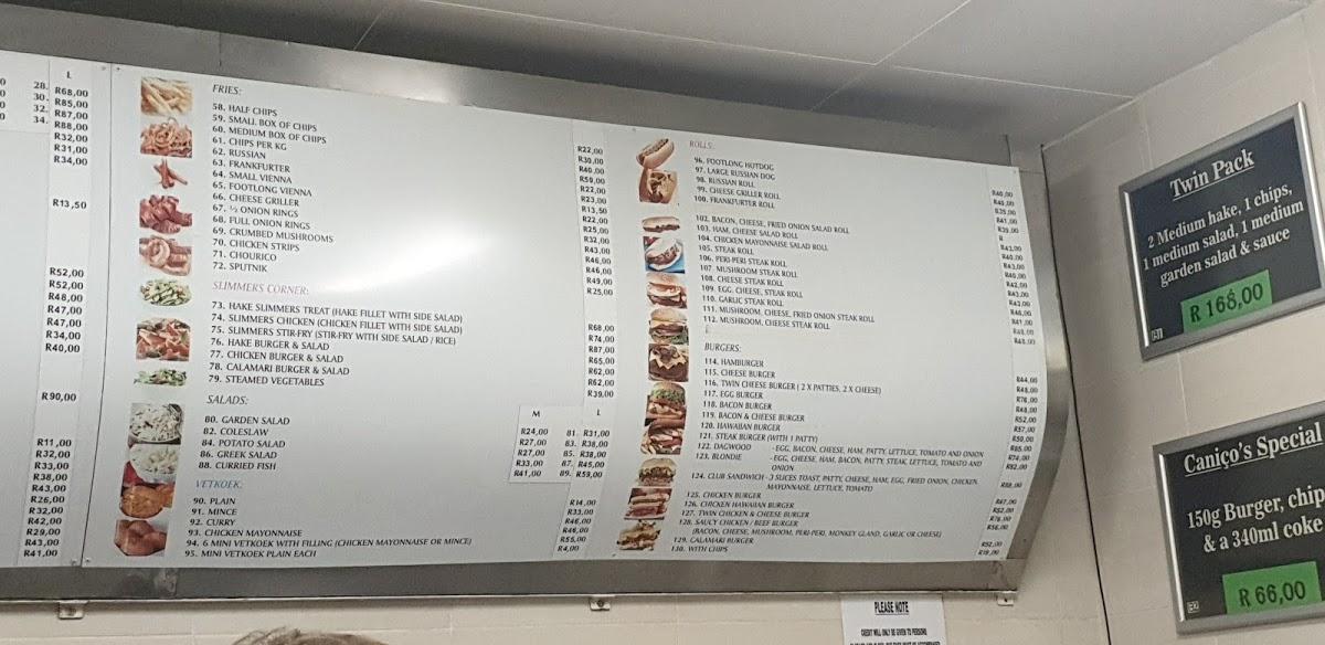 Menu at Canico's Fast Foods, Roodepoort