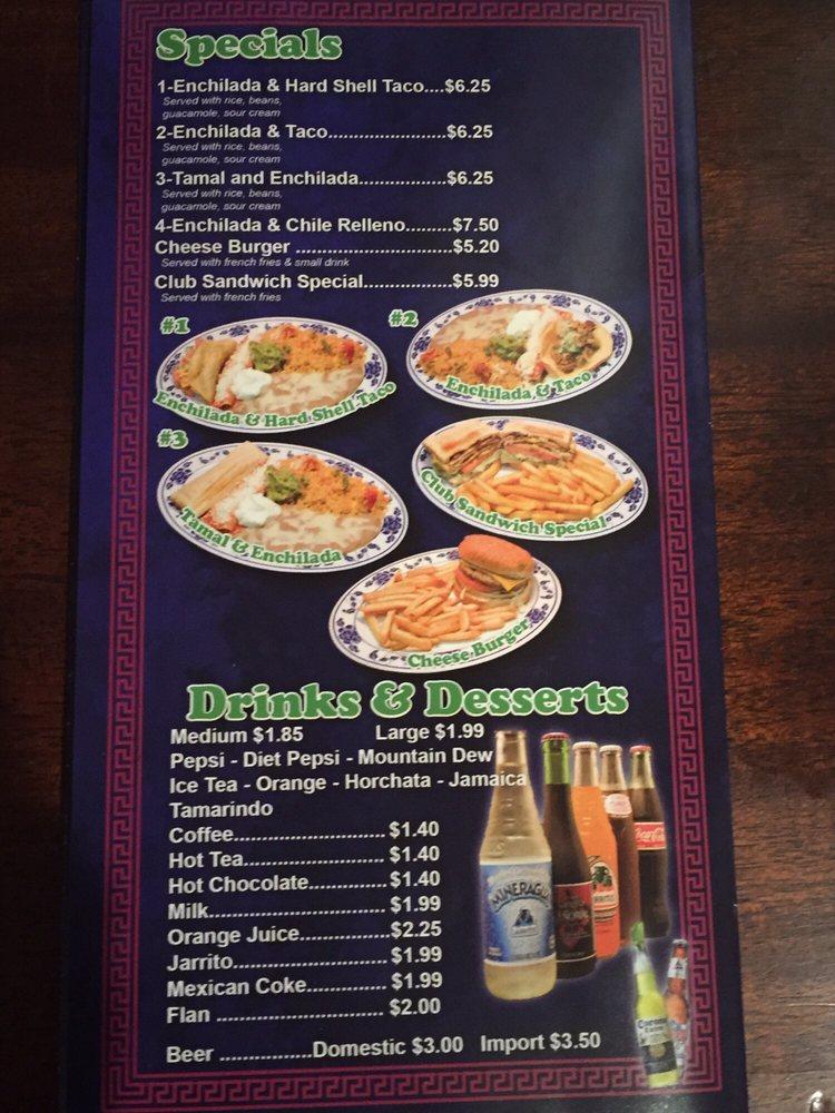Menu at Don Chico's restaurant, Oregon City