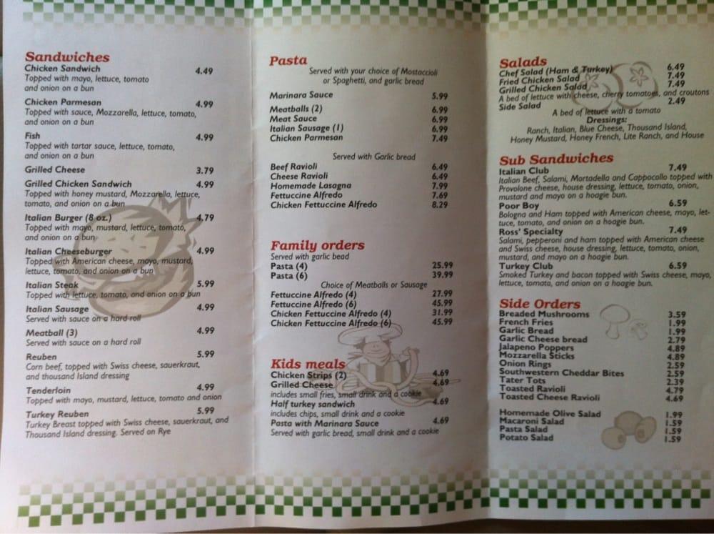 Menu at Giovanni's Italian Deli/Pasta restaurant, Gladstone