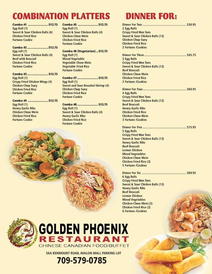 Menu at Golden Phoenix Buffet restaurant, St. John's