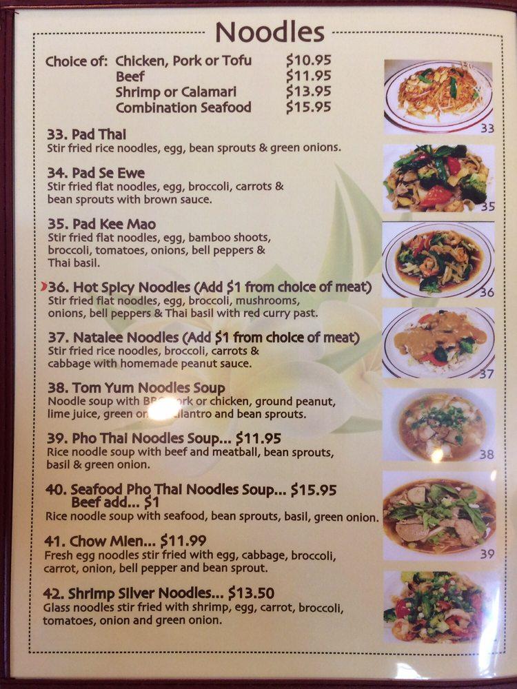 Menu at Natalee Thai Cuisine restaurant, Yreka