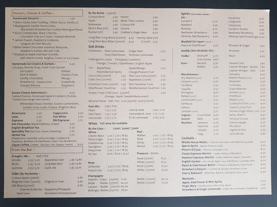 Menu at The Middle House pub & bar, Mayfield
