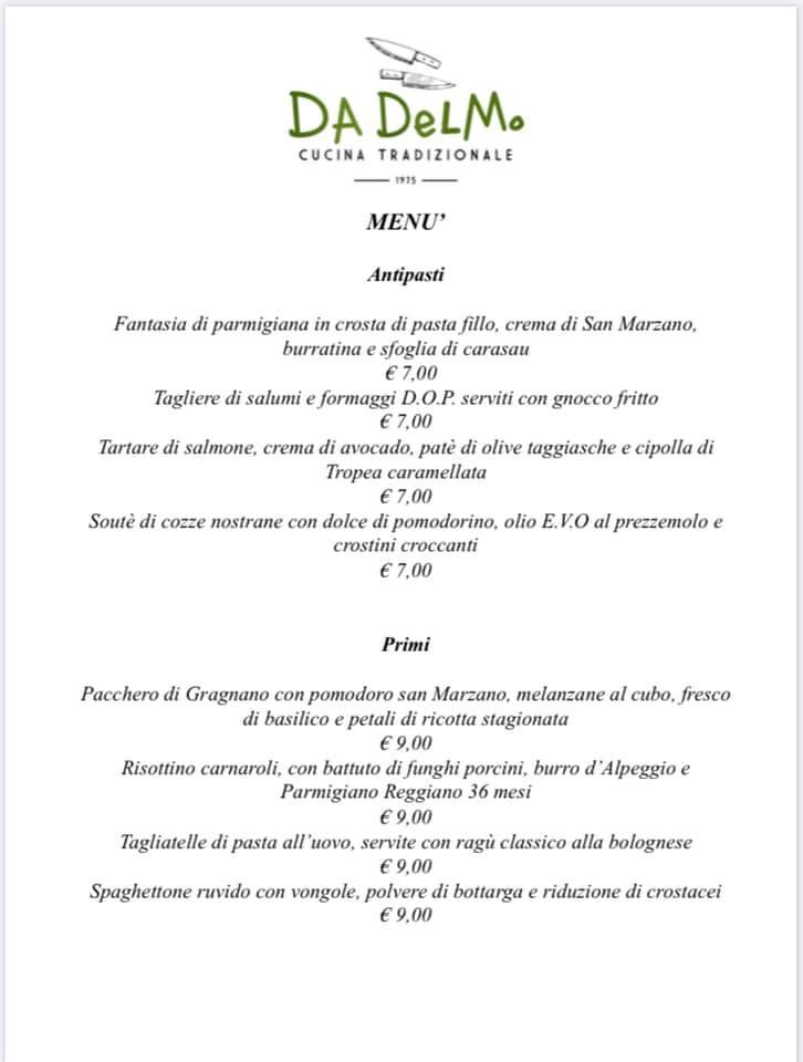 Menu da Da Delmo 1975 ristorante, Vermezzo