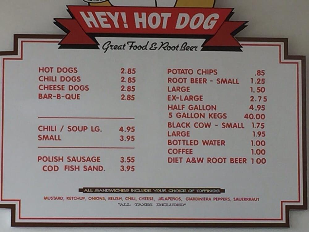 Menu at Hey Hot Dog restaurant, Joliet