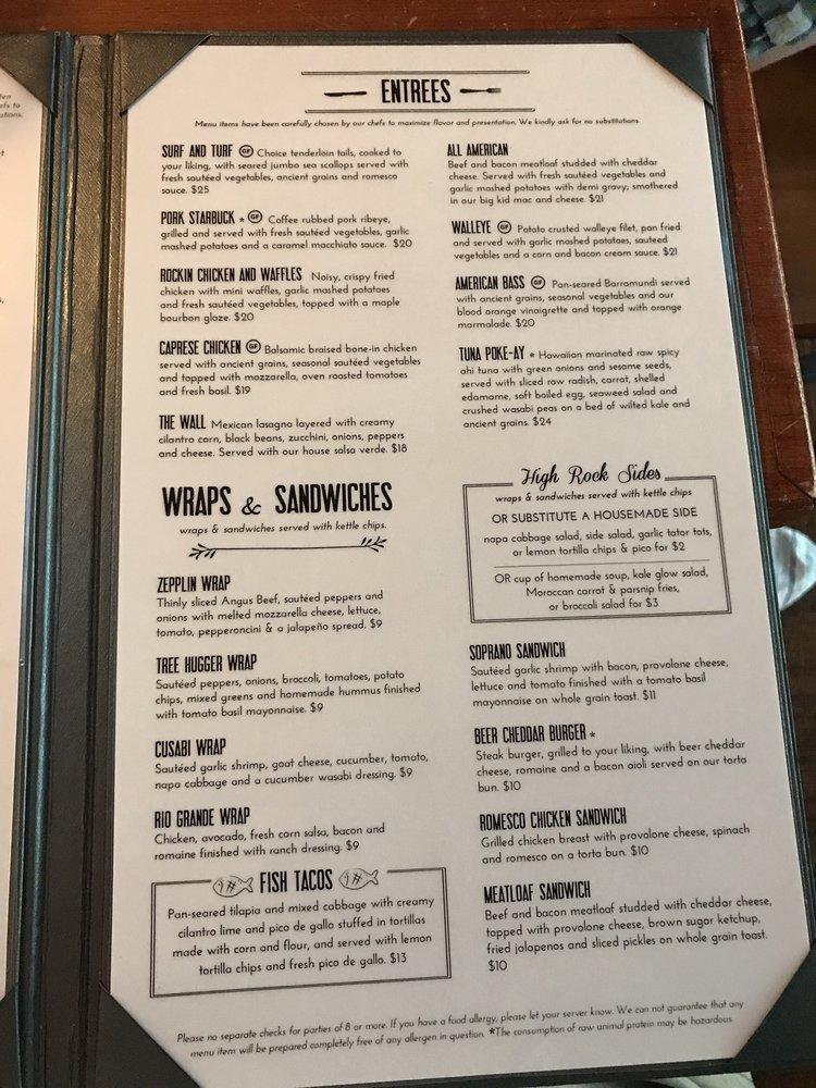 Menu at High Rock Cafe, Wisconsin Dells, 232 Broadway Ave