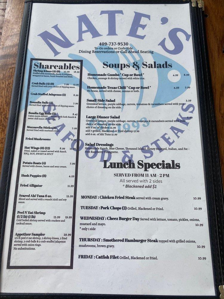 Menu at Nate's Westend Seafood & Steaks restaurant, Galveston, Termini ...