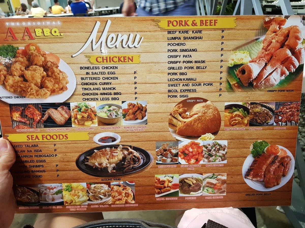 Menu at The original AA BBQ, Dauis