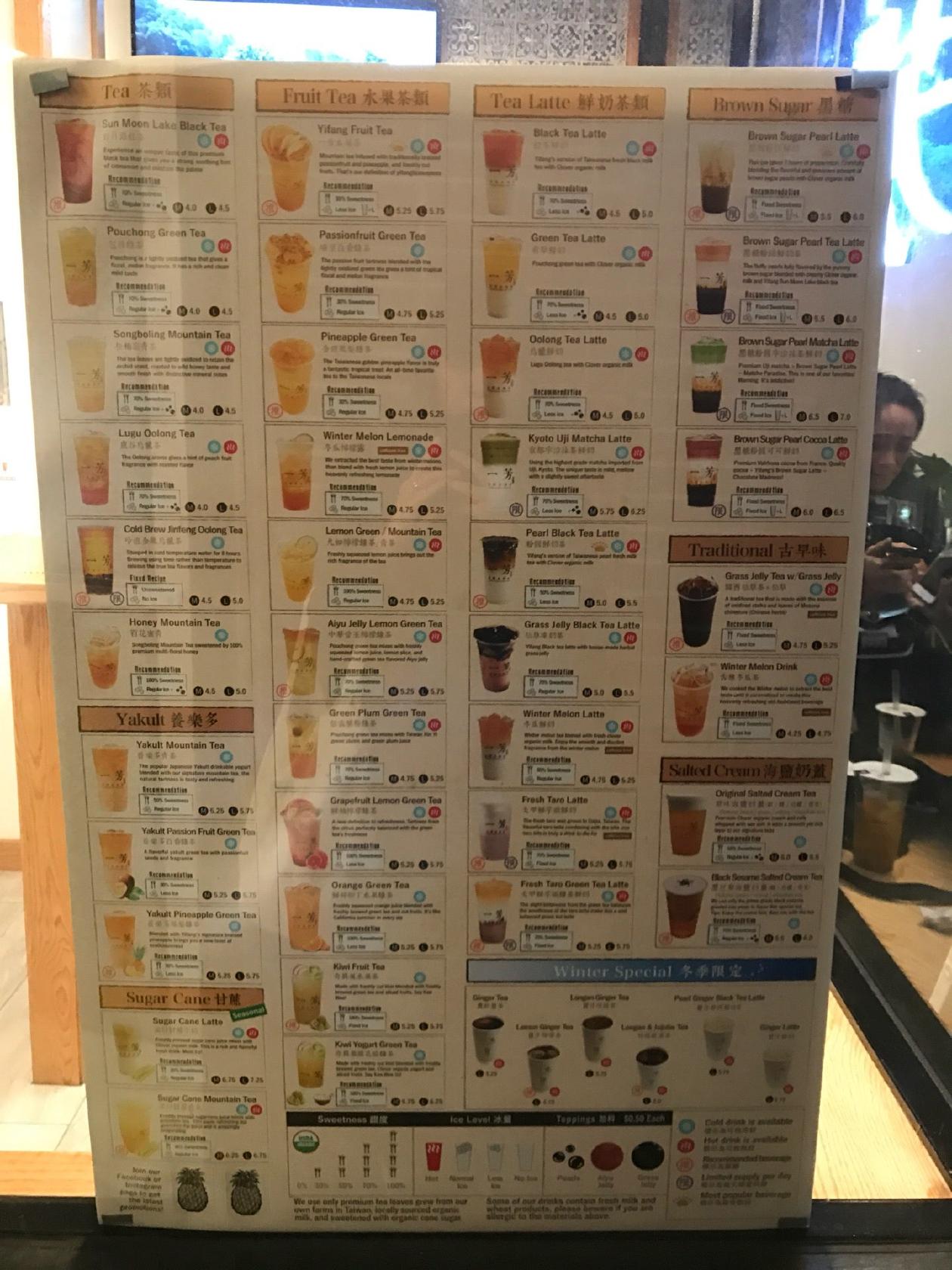 Carta del pub y bar Yifang Taiwan Fruit Tea, San Francisco, 870 ...