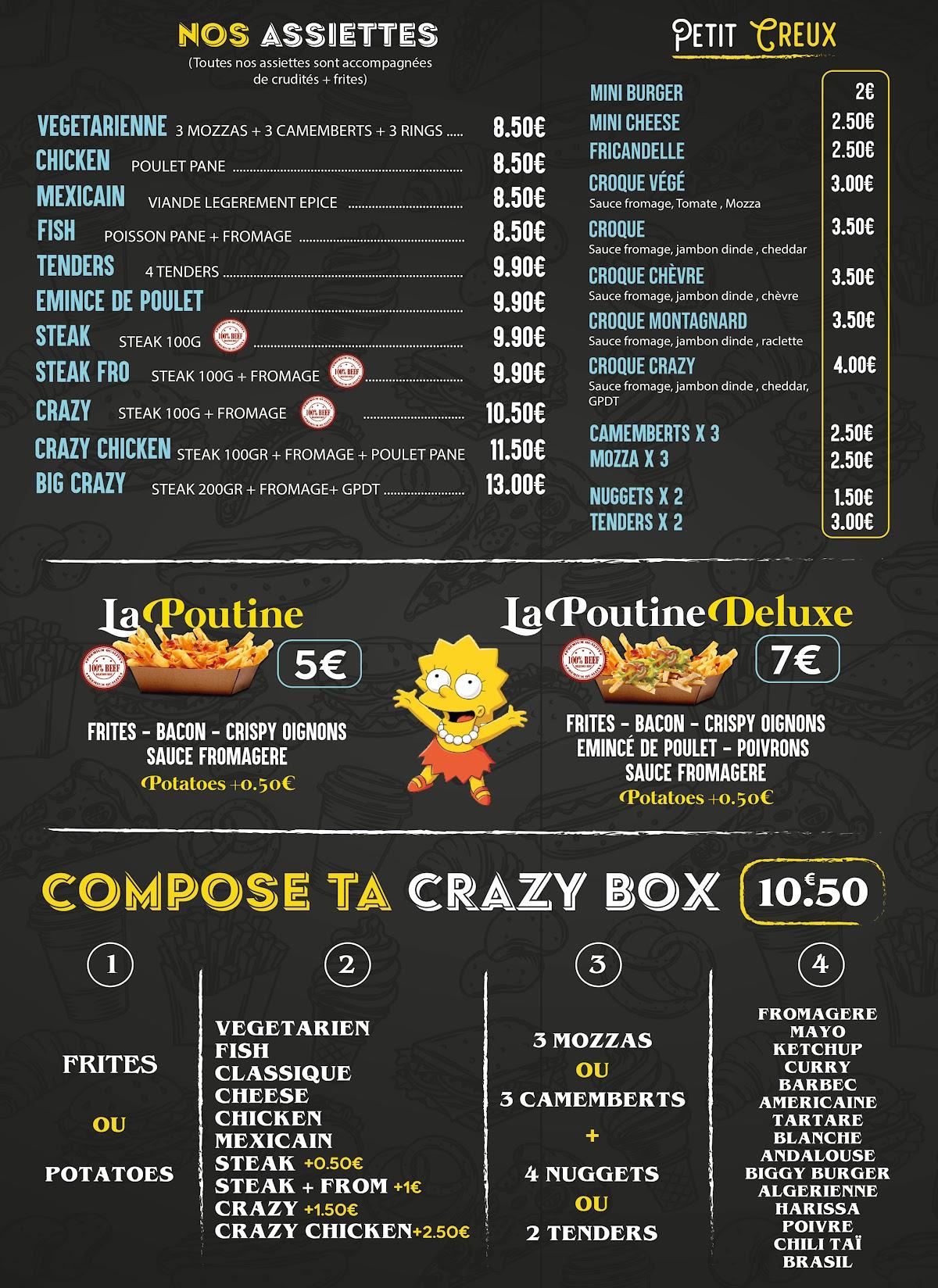 Menu au Crazy Food restaurant, Longwy