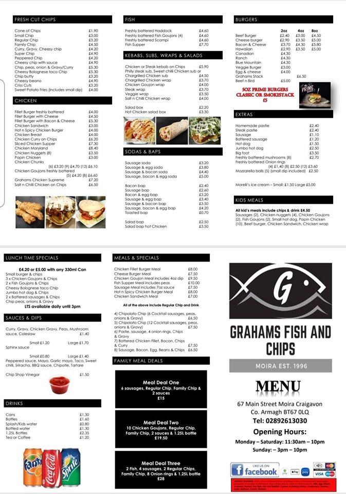 Menu at Grahams Fish & Chips fast food, Moira