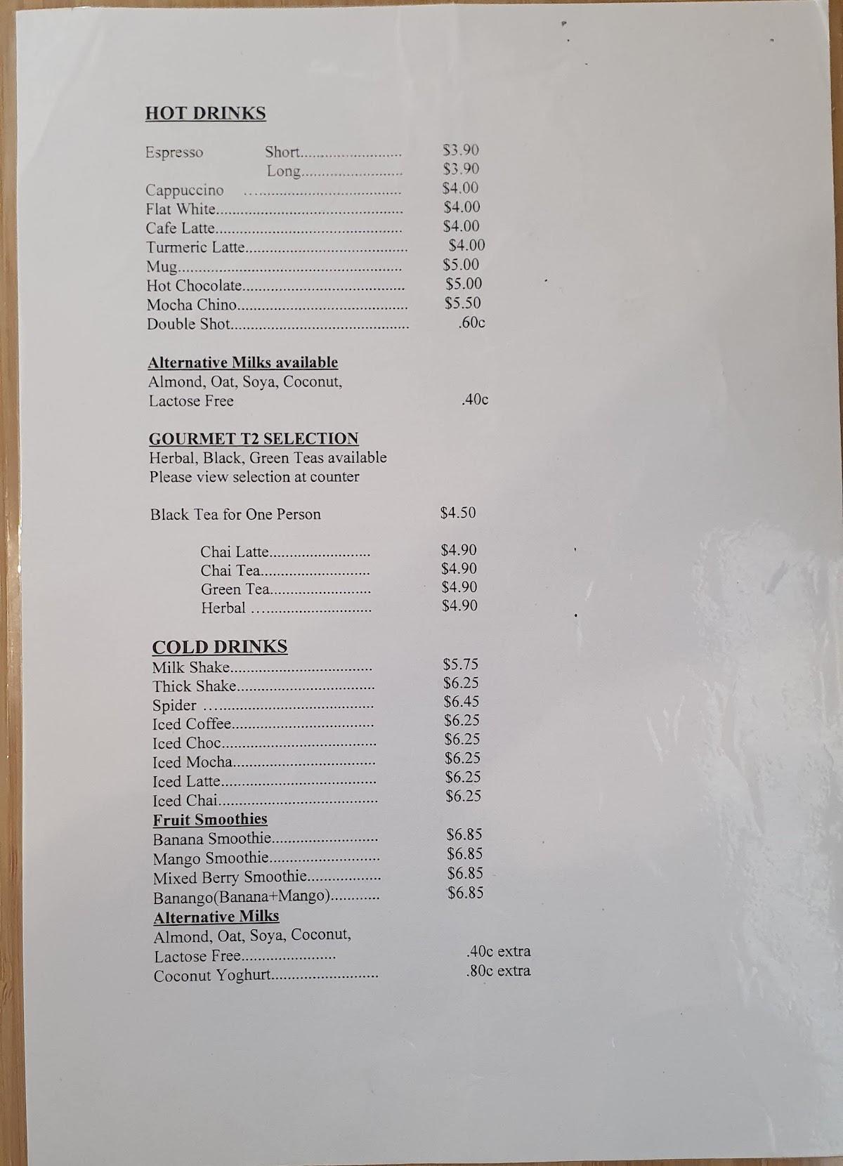 Menu at Maple 3 Cafe, Maleny