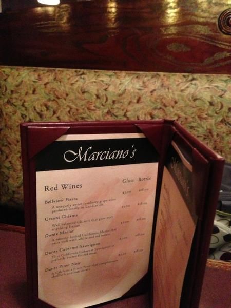 Menu at Marciano's Restaurant, Vineland