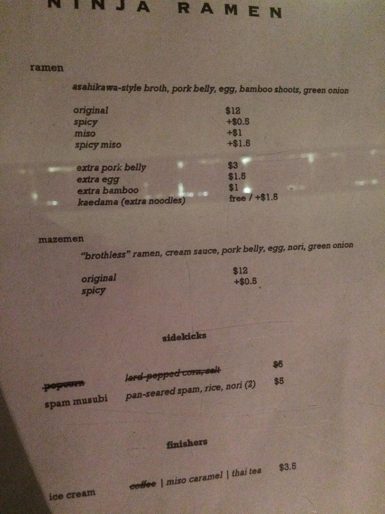 Menu at Ninja Ramen pub & bar, Houston, Washington Ave