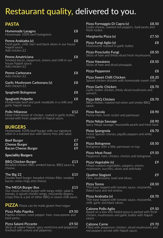 Menu at Pizza 22 restaurant, Halifax