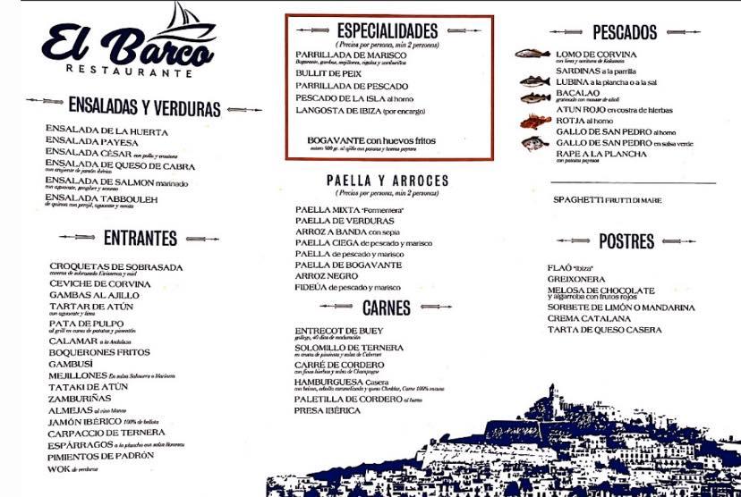 Carta de Almar Restaurante Ibiza, Ibiza