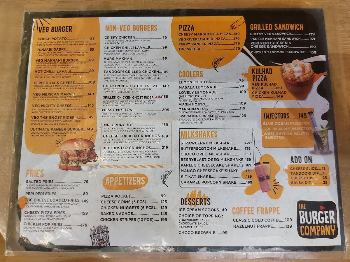 Menu at The Burger Company, Sikar