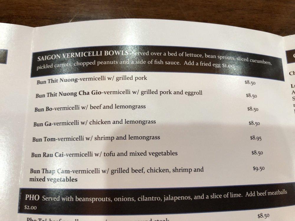 Menu at Bep Saigon restaurant, Austin