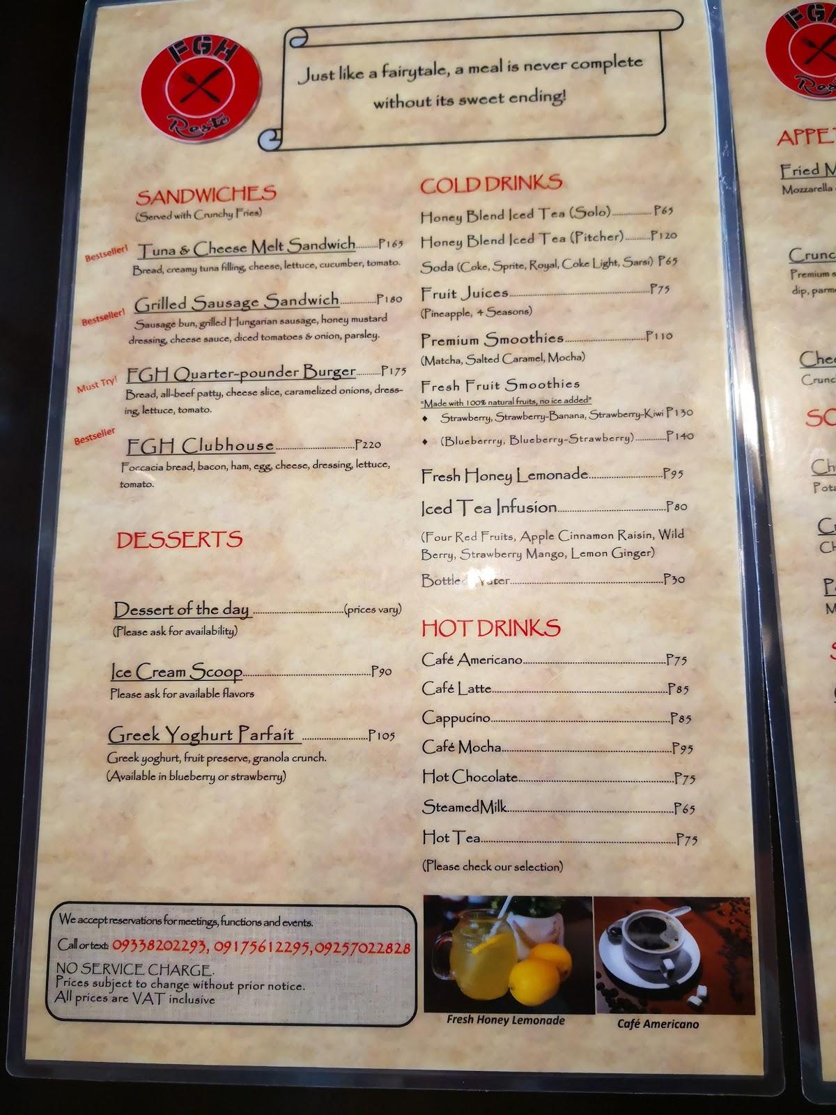 Menu at FGH Resto restaurant, Quezon City, Trinity Drive