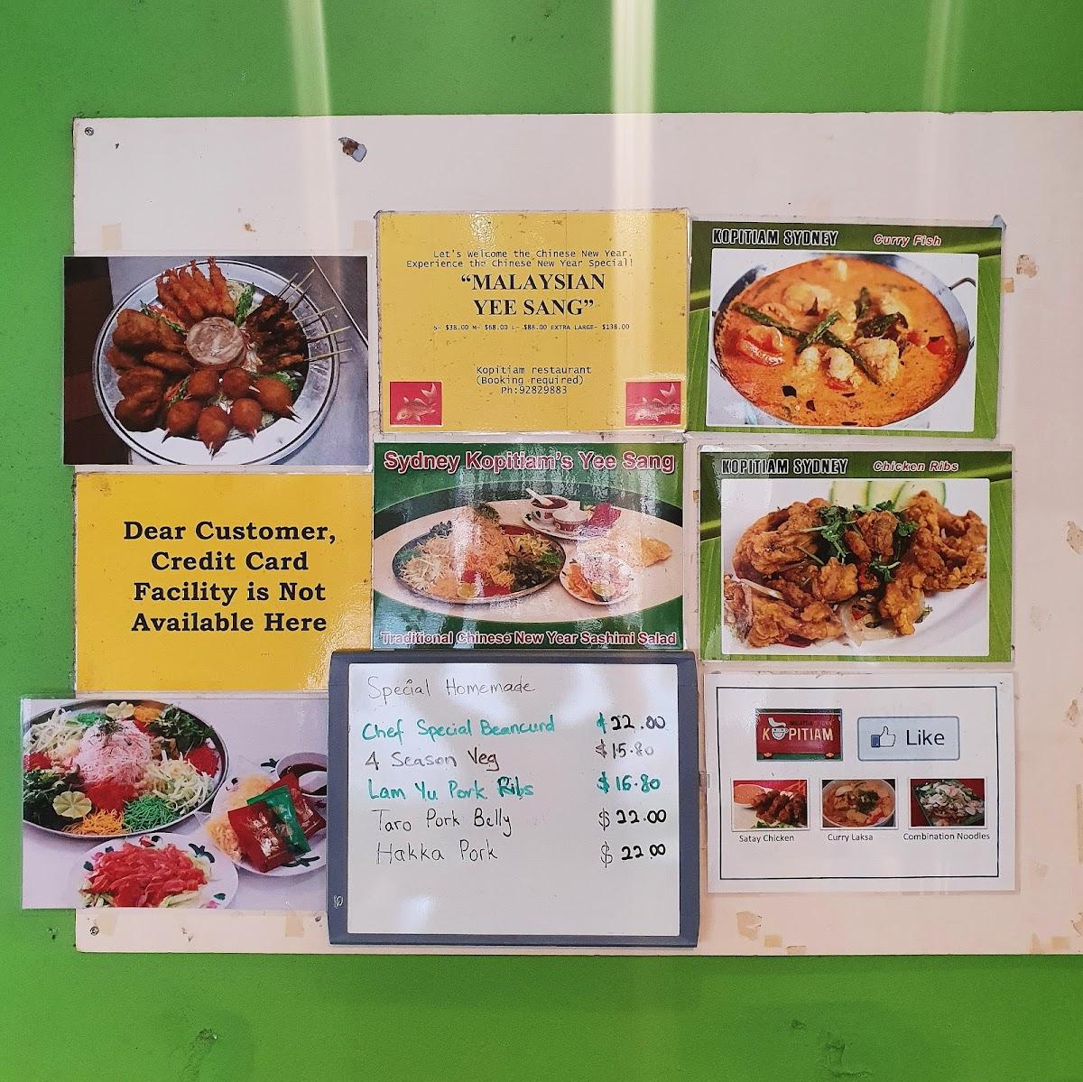 Menu at Kopitiam Cafe, Ultimo