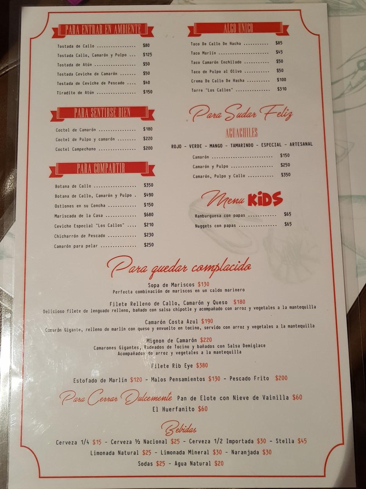 Carta del restaurante Los Callos Mariscos, Tijuana, Av. Aquiles Serdan ...