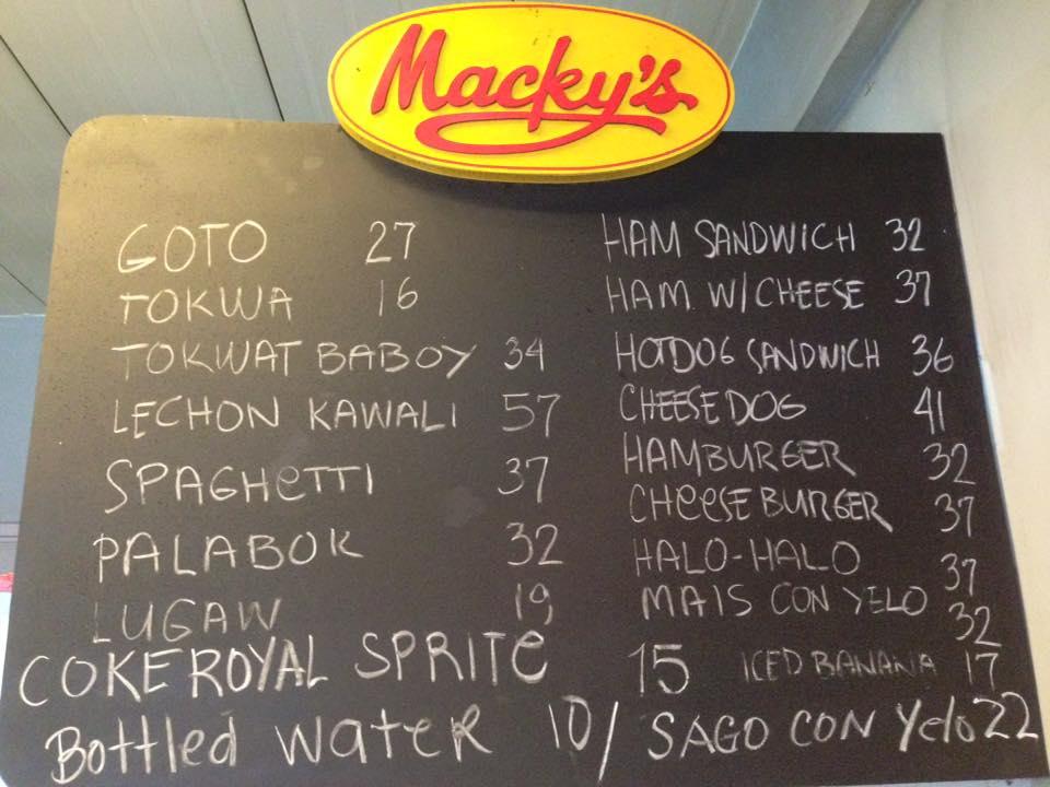 Menu at Macky's restaurant, Marikina, 244 J. P. Rizal St