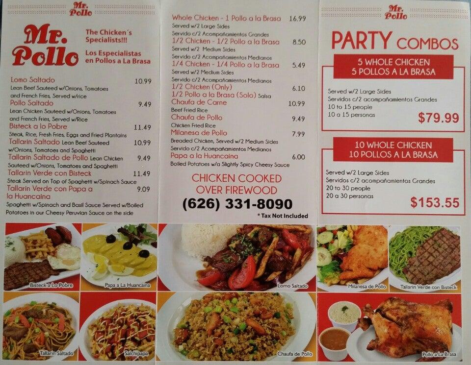 Menu at Mr Pollo restaurant, West Covina